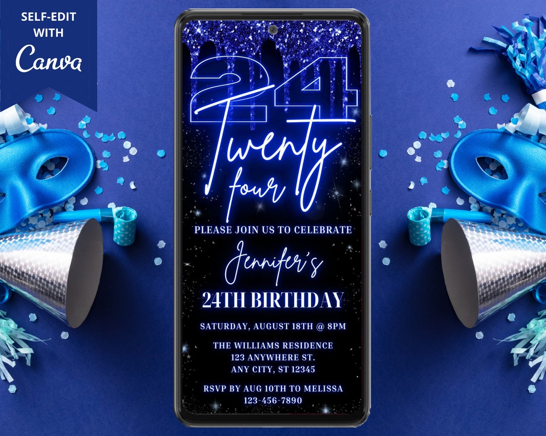 Digital 24th Birthday Party Invitation, Electronic Phone Text Message ...