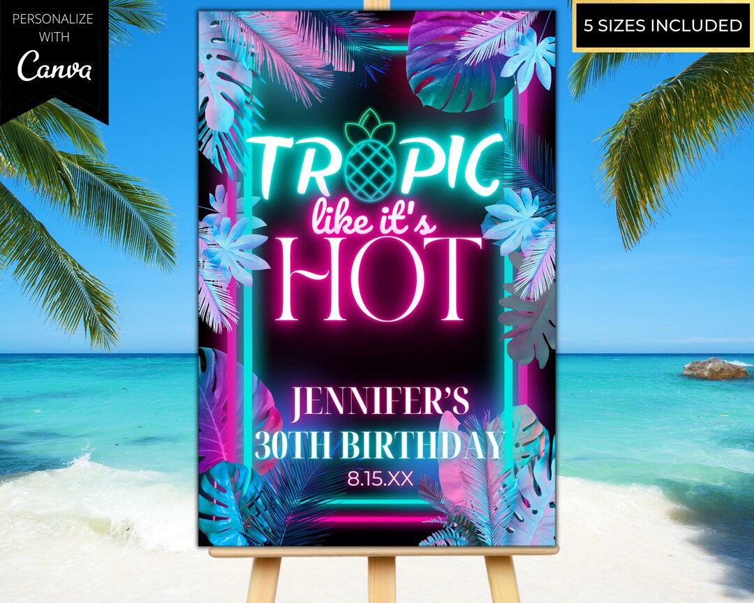 Editable Tropic Like It's Hot Tropical Birthday Party Welcome Sign ...