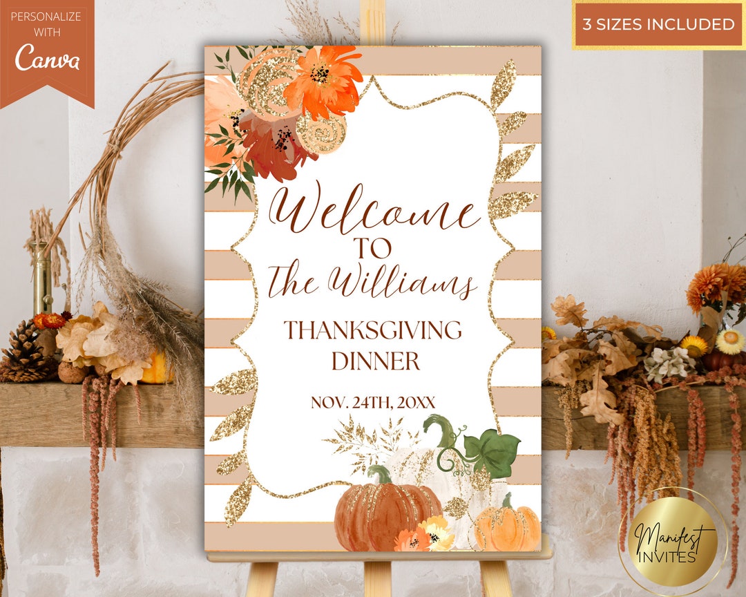 Editable Rustic Glam Thanksgiving Friendsgiving Dinner Welcome Sign ...