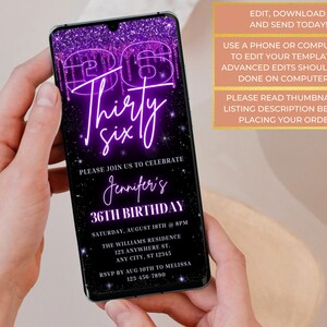 Digital 36th Birthday Party Invitation, Electronic Phone Text Message ...