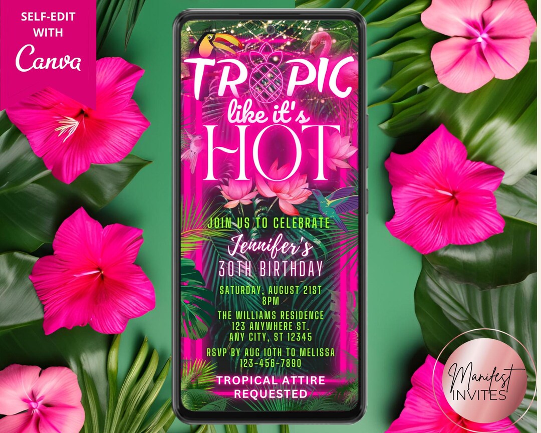 Digital Tropic Like It's Hot Tropical Pink Neon Birthday Party ...