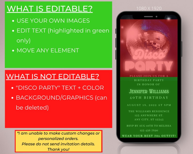 Digital Disco Party Birthday Invitation Electronic Invite - Etsy