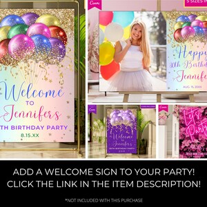 Editable Rainbow Gold Glitter Balloons Save the Date Party Invitation ...
