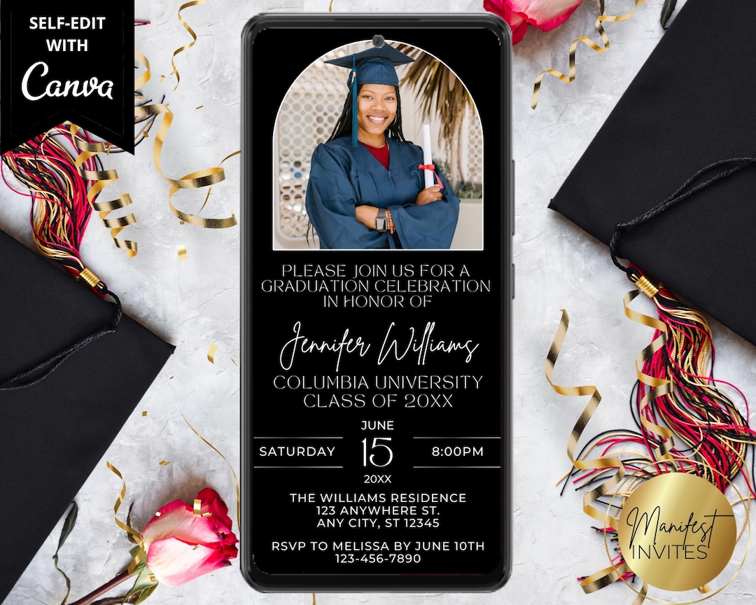 Digital Modern Graduation Party Photo Template Invitation, Phone Text ...
