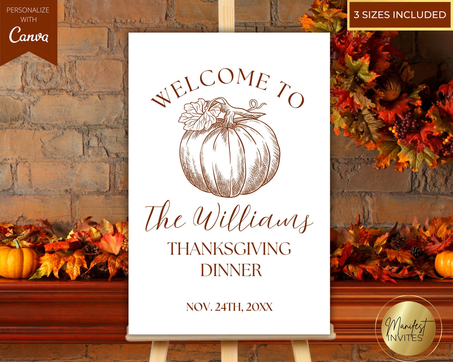 Editable Thanksgiving Friendsgiving Dinner Welcome Sign, Printable Fall ...