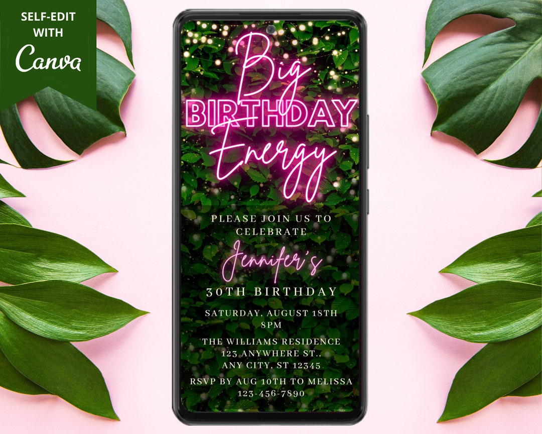 Digital Big Birthday Energy Birthday Party Invitation, Electronic Phone ...