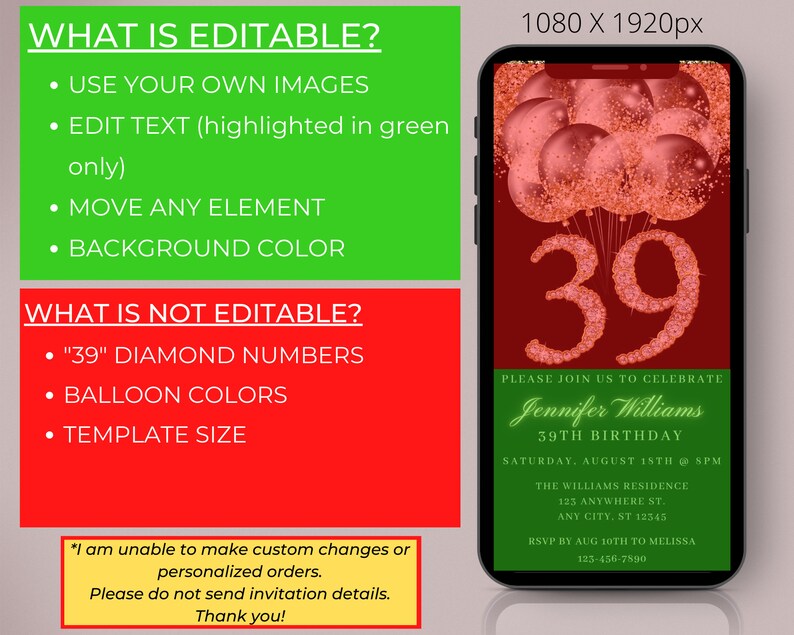 Digital 39th Birthday Party Invitation Electronic Text - Etsy