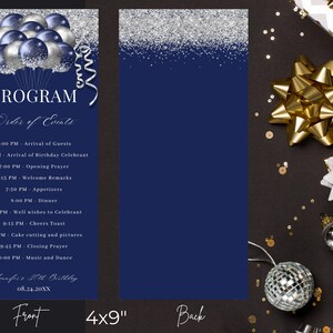 Editable Blue Silver Balloons Birthday Event Program Card Template ...