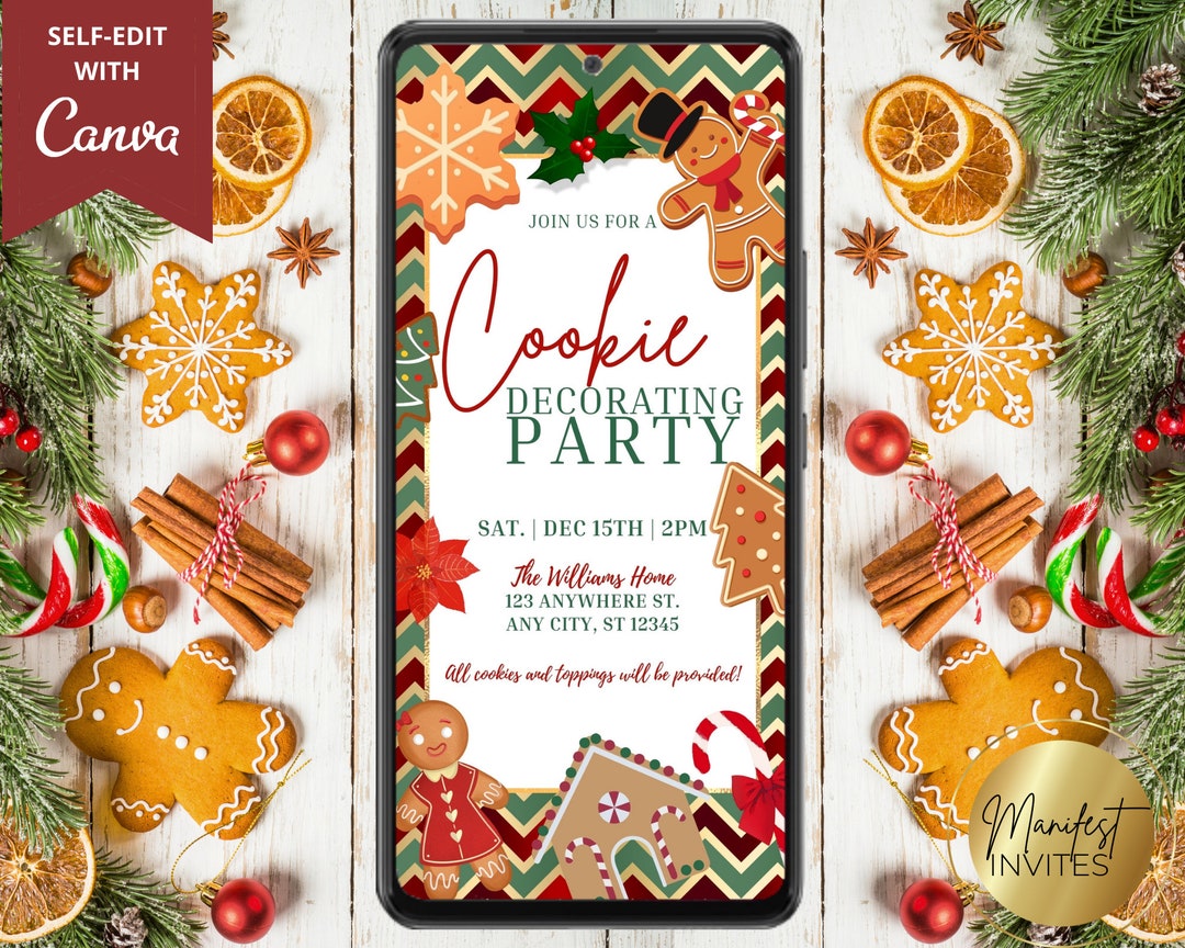 Digital Christmas Cookie Decorating Holiday Party Invitation, Festive ...