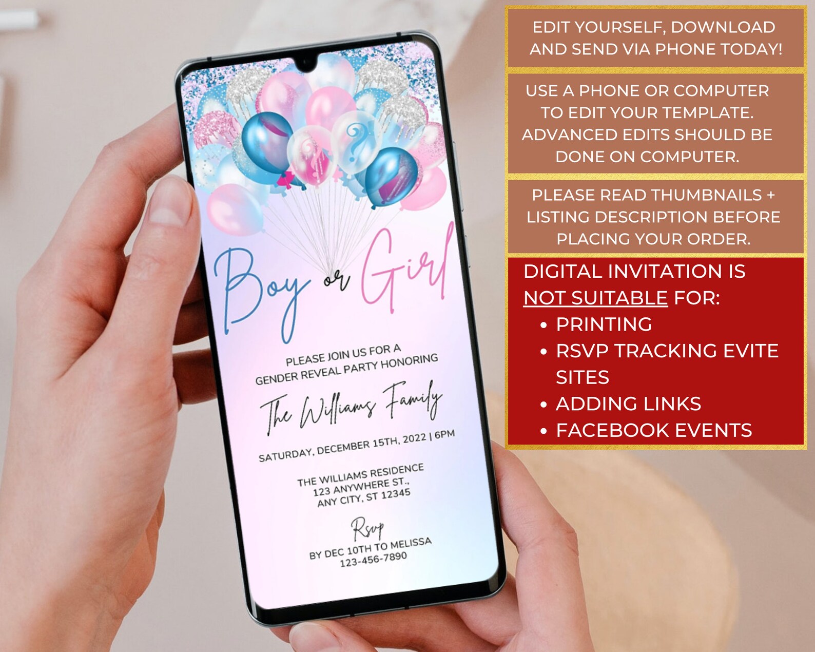 Digital Gender Reveal Invitation Electronic Gender Reveal - Etsy