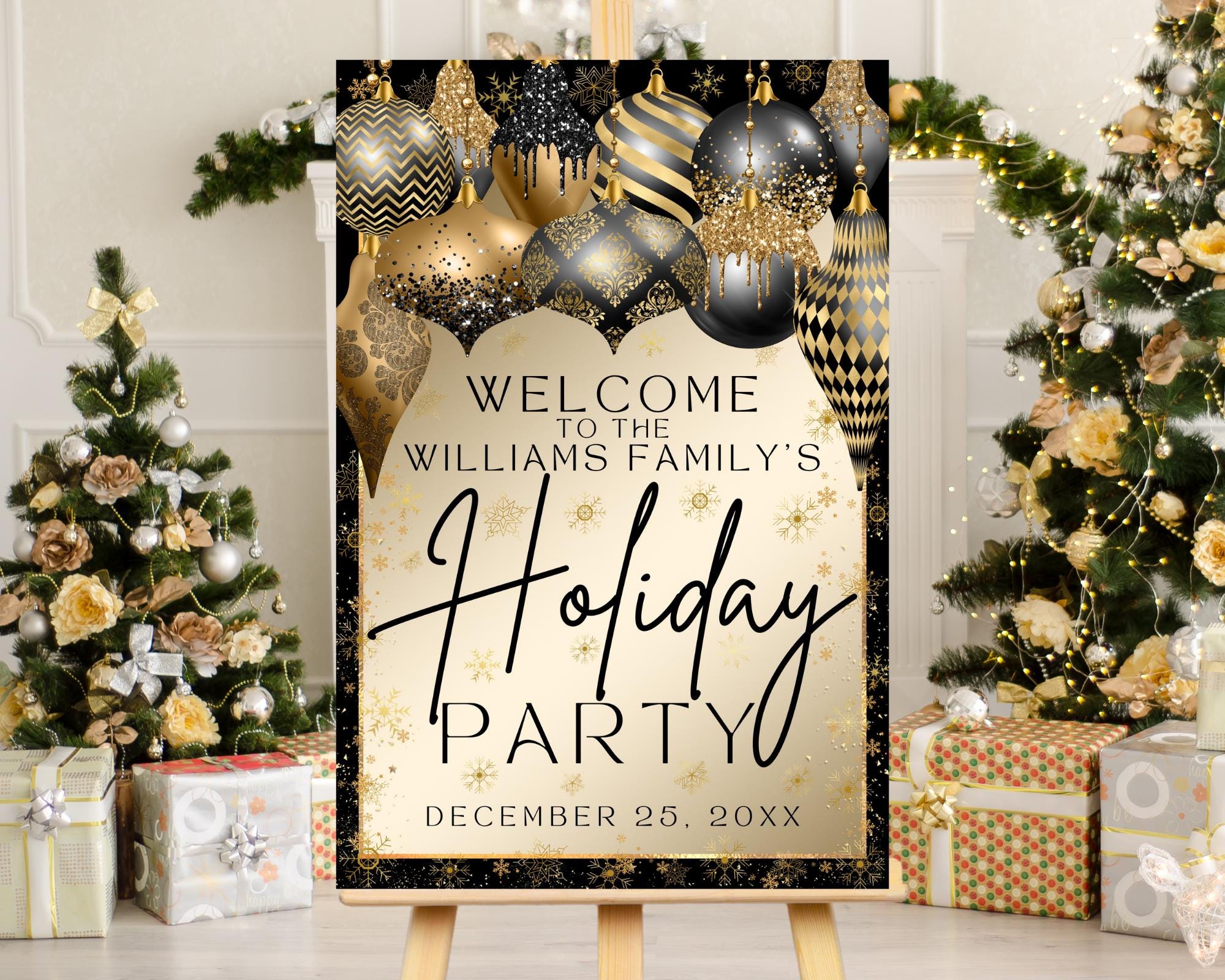 Editable Elegant Glam Holiday Party Welcome Sign, Christmas Party Decor ...