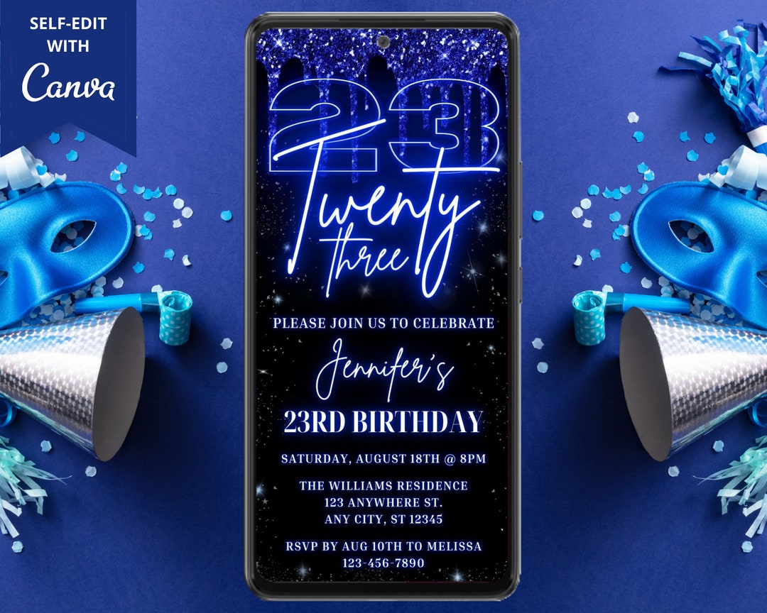 Digital 23rd Birthday Party Invitation, Electronic Phone Text Message ...