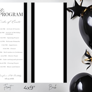 Editable Modern Minimalistic Black White Event Program Card Template ...