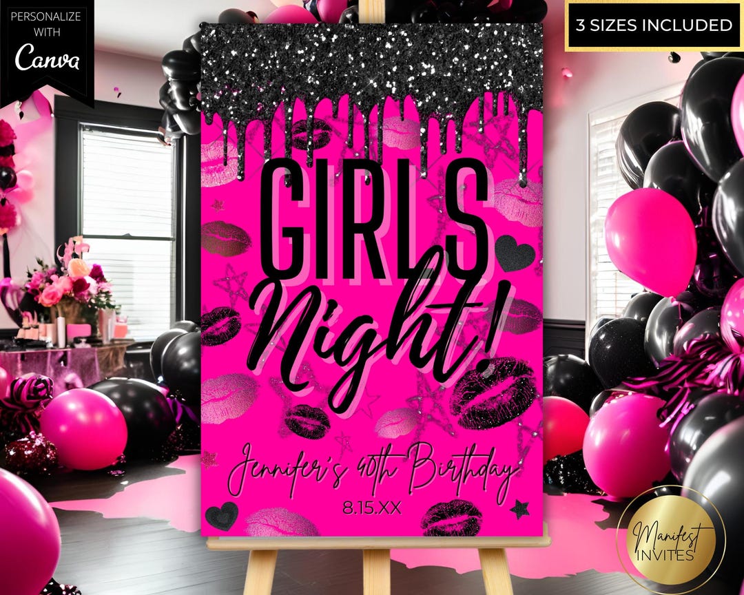 Editable Girls Night Birthday Party Welcome Sign Template, Printable ...