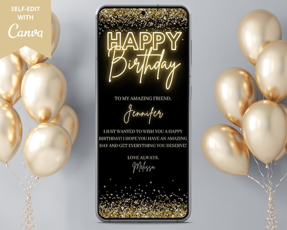 Electronic Birthday Greeting Card Digital Birthday Text - Etsy