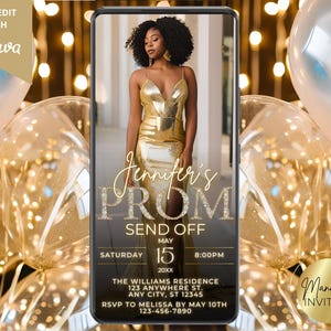 Digital Prom Send off Photo Template Gold Diamonds Glam Invitation ...