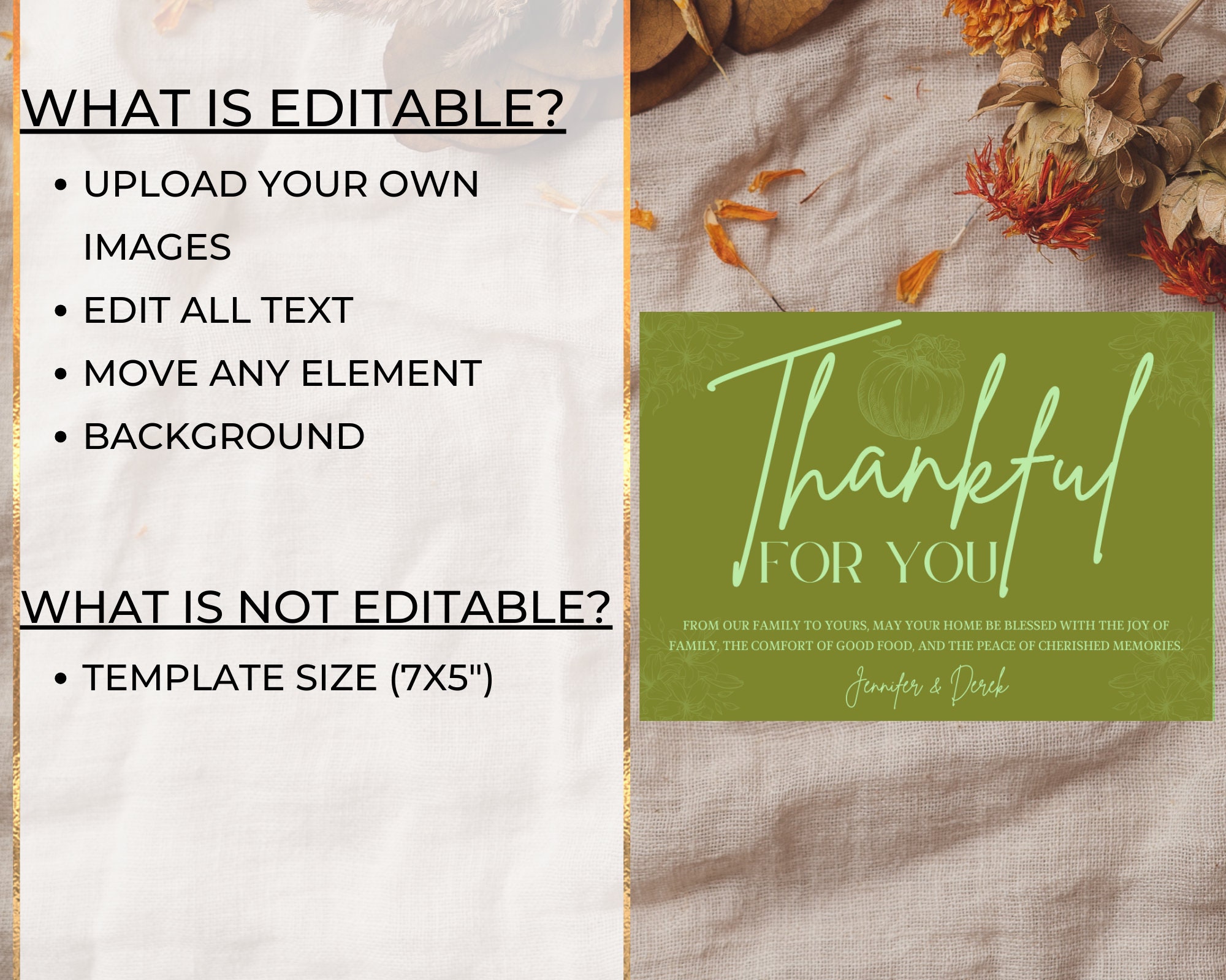 Editable Modern Thankful for You Thanksgiving Greeting Card, Pumpkin ...