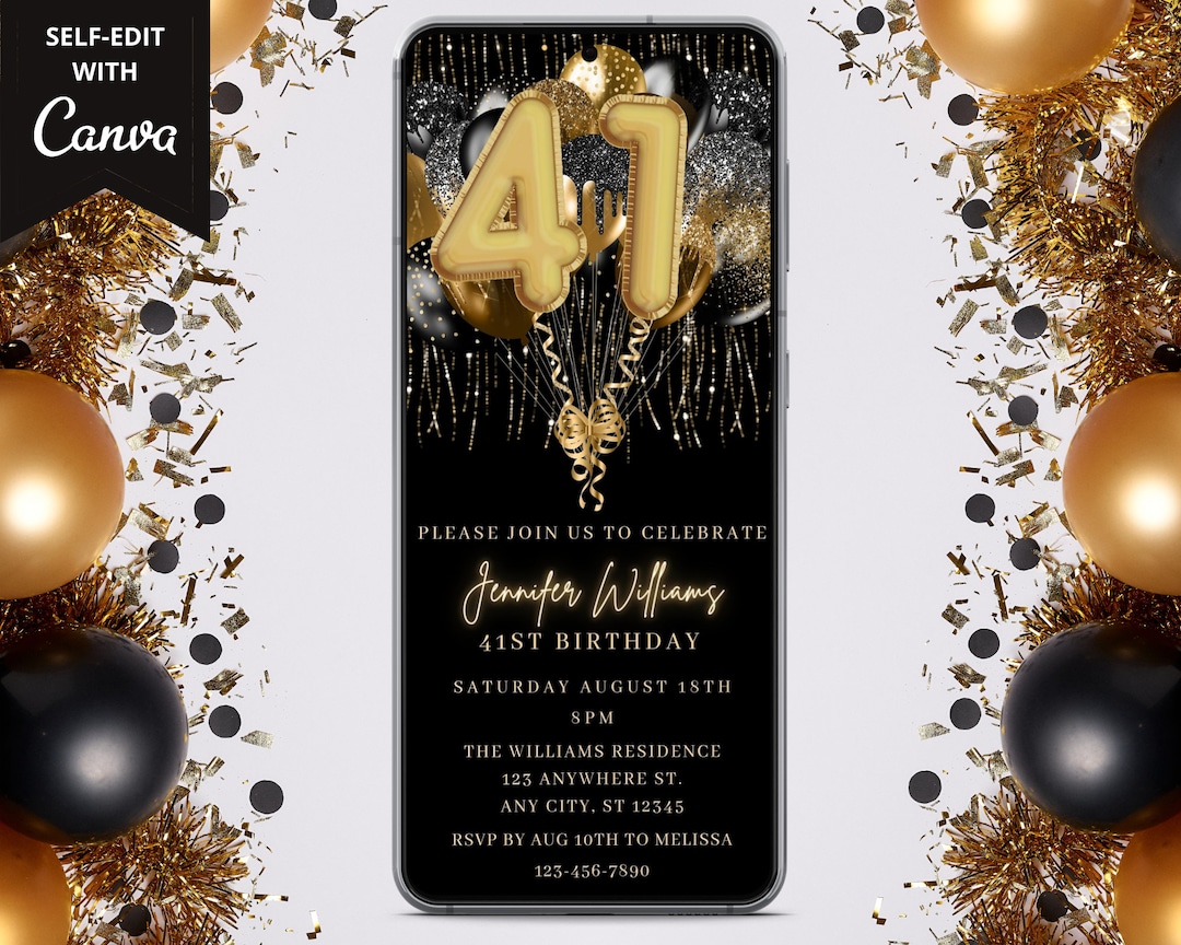 41st Birthday Party Digital Invitation, Electronic 41st Birthday ...