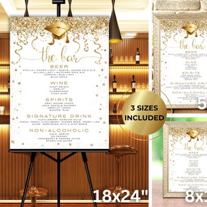 Editable Graduation Party White Gold Bar Menu Template, Printable ...