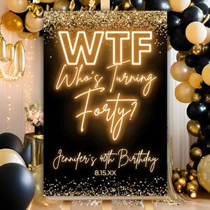 Editable WTF Who's Turning Forty 40th Birthday Party Welcome Sign ...