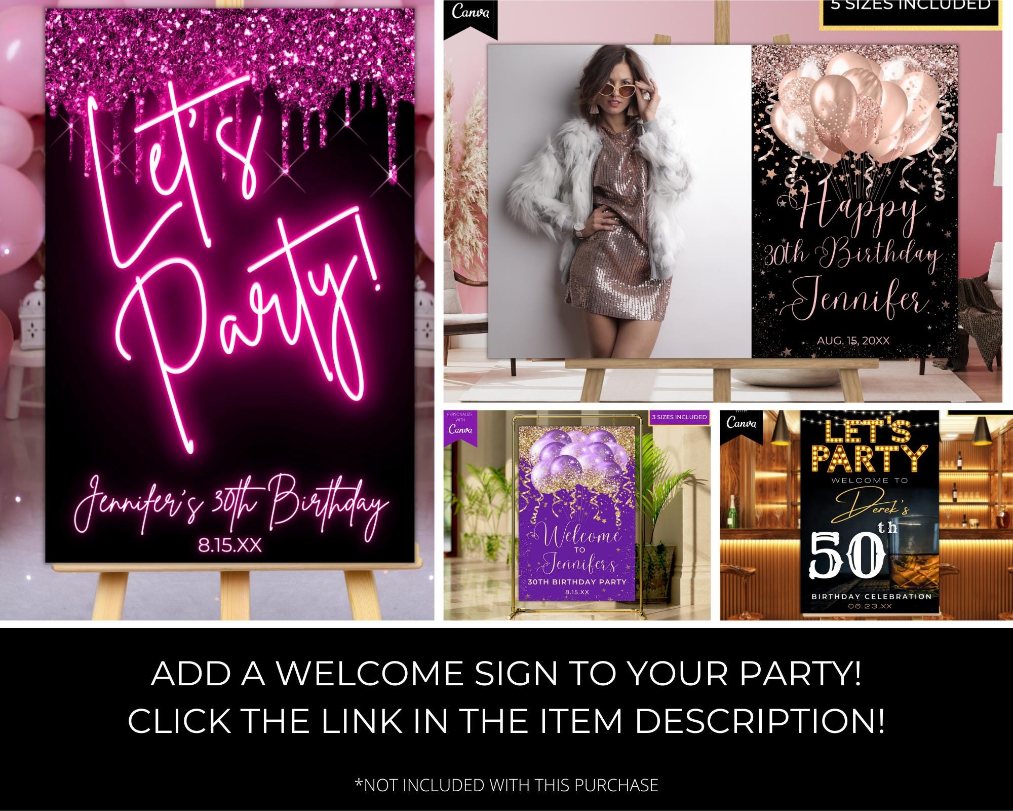 Digital Let's Party Purple Neon Silver Disco Ball Birthday Party ...