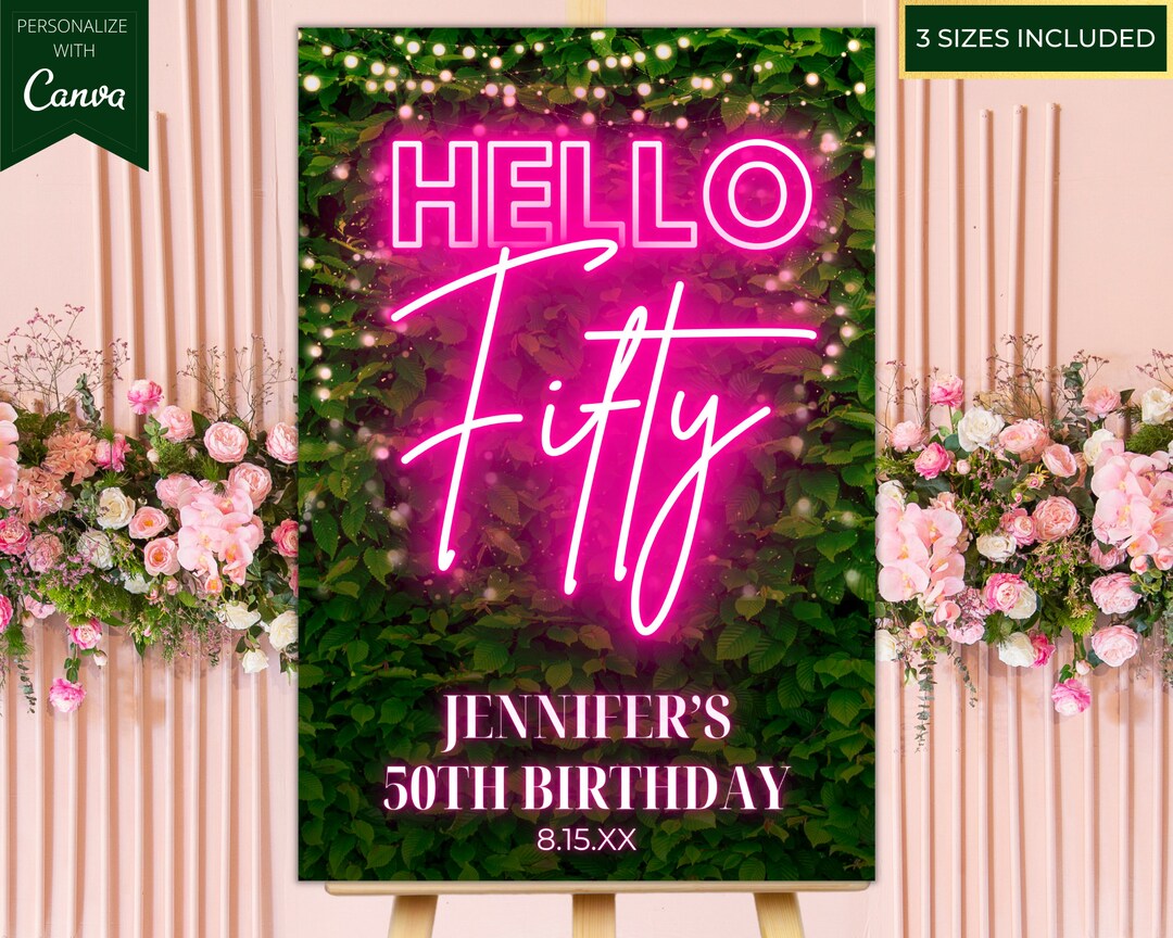 Editable Hello Fifty 50th Birthday Party Welcome Sign, Printable ...