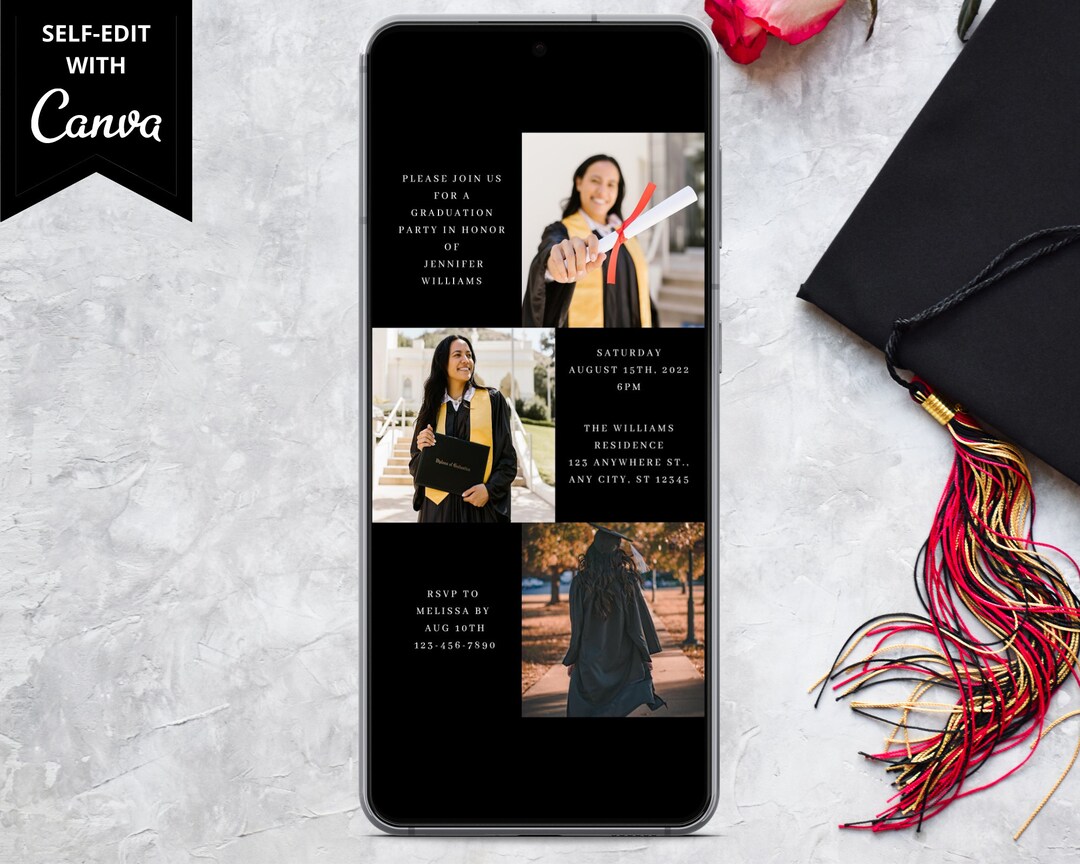 Digital Graduation Invitation, Electronic Grad Party Invite, Photo ...