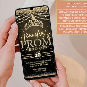 Digital Prom Send off Black Gold Diamonds Party Invitation, Electronic ...