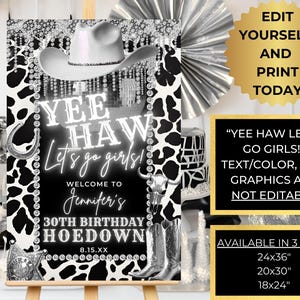 Editable Silver Disco Cowgirl Birthday Hoedown Welcome Sign, Western ...