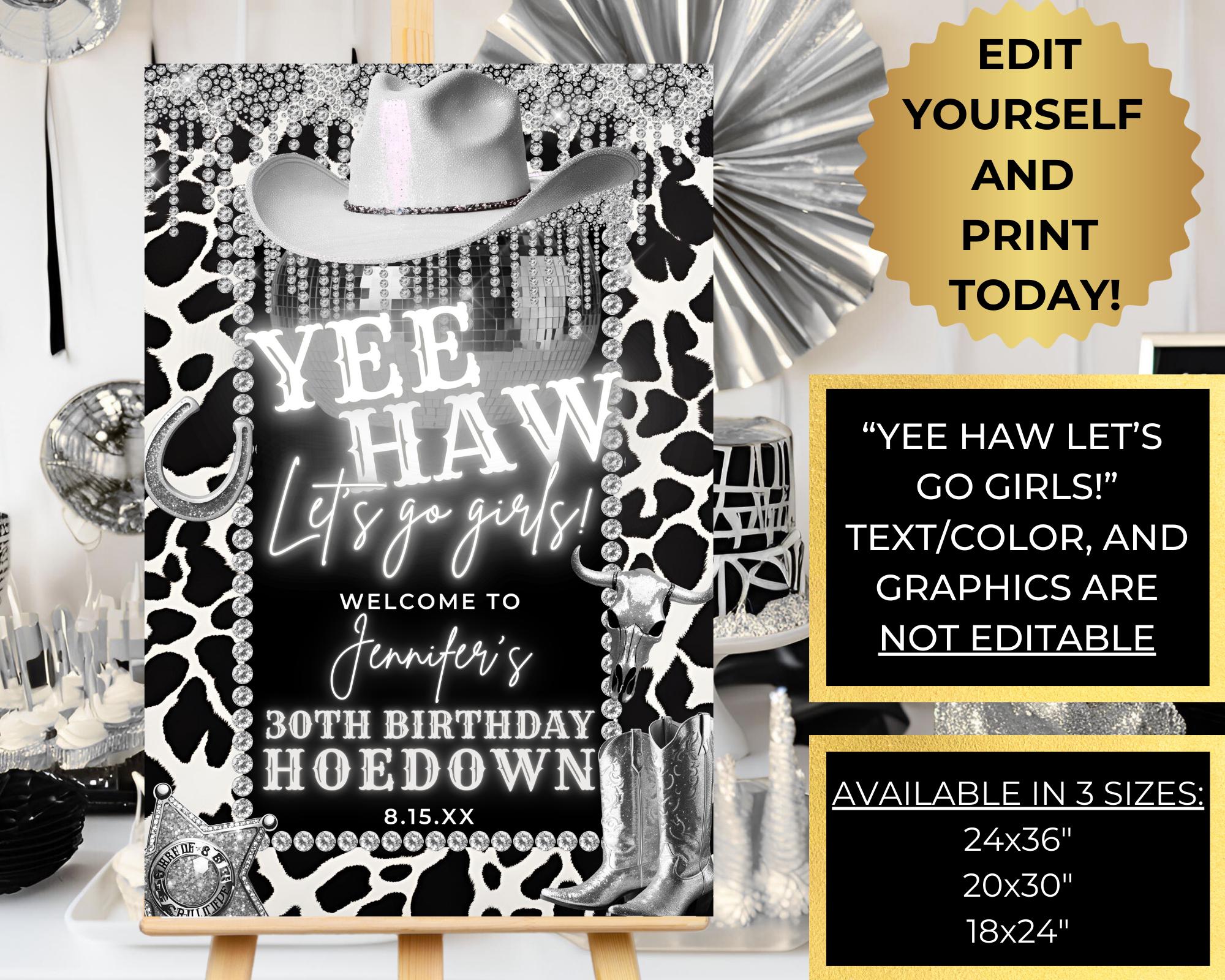 Editable Silver Disco Cowgirl Birthday Hoedown Welcome Sign, Western ...