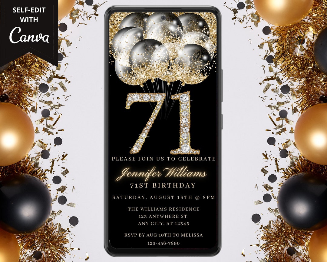 Digital 71st Birthday Party Invitation, Electronic Text Message Evite ...