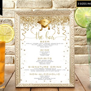 Editable Graduation Party White Gold Bar Menu Template, Printable ...