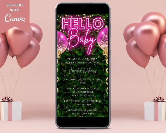 Digital Girl Baby Shower Invitation Electronic Baby Shower - Etsy