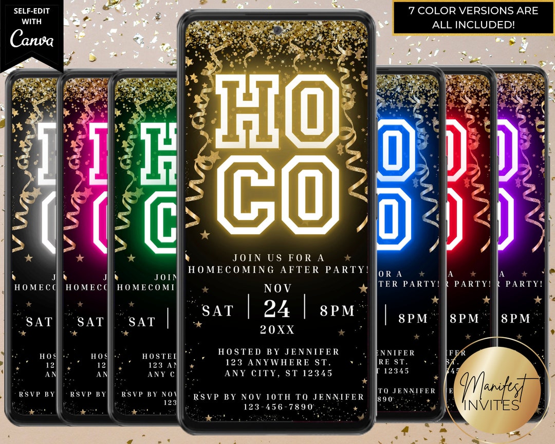Electronic Homecoming Celebration Party Invitation, After Party, Neon ...