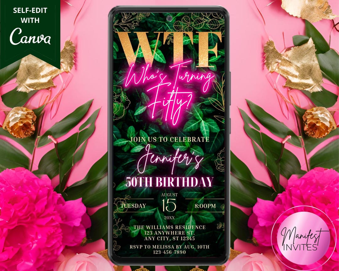 Digital WTF Who's Turning Fifty 50th Birthday Party Invitation, Phone ...