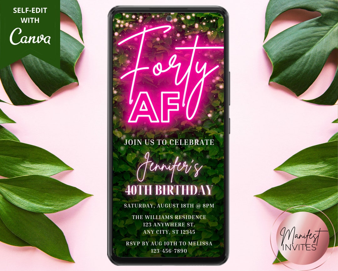 Digital Forty AF 40th Birthday Party Invitation, Electronic Phone Text ...
