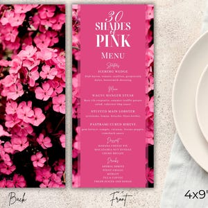 Editable Any Age Shades of Pink Birthday Dinner Menu Card Template ...