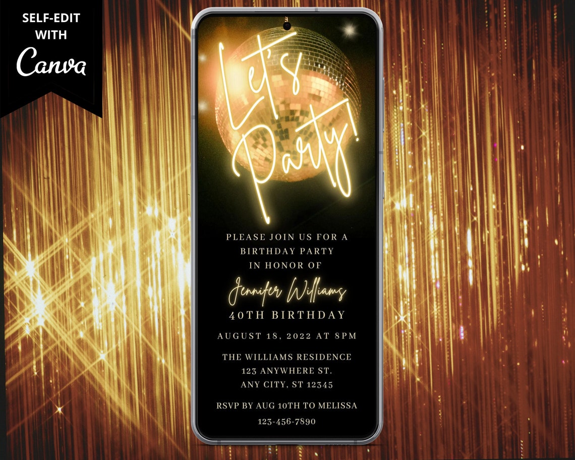 Electronic Disco Birthday Invitation Digital 70s Retro Party - Etsy