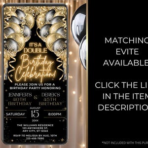 Editable Double Birthday Photo Black Gold Balloons Party Welcome Sign ...