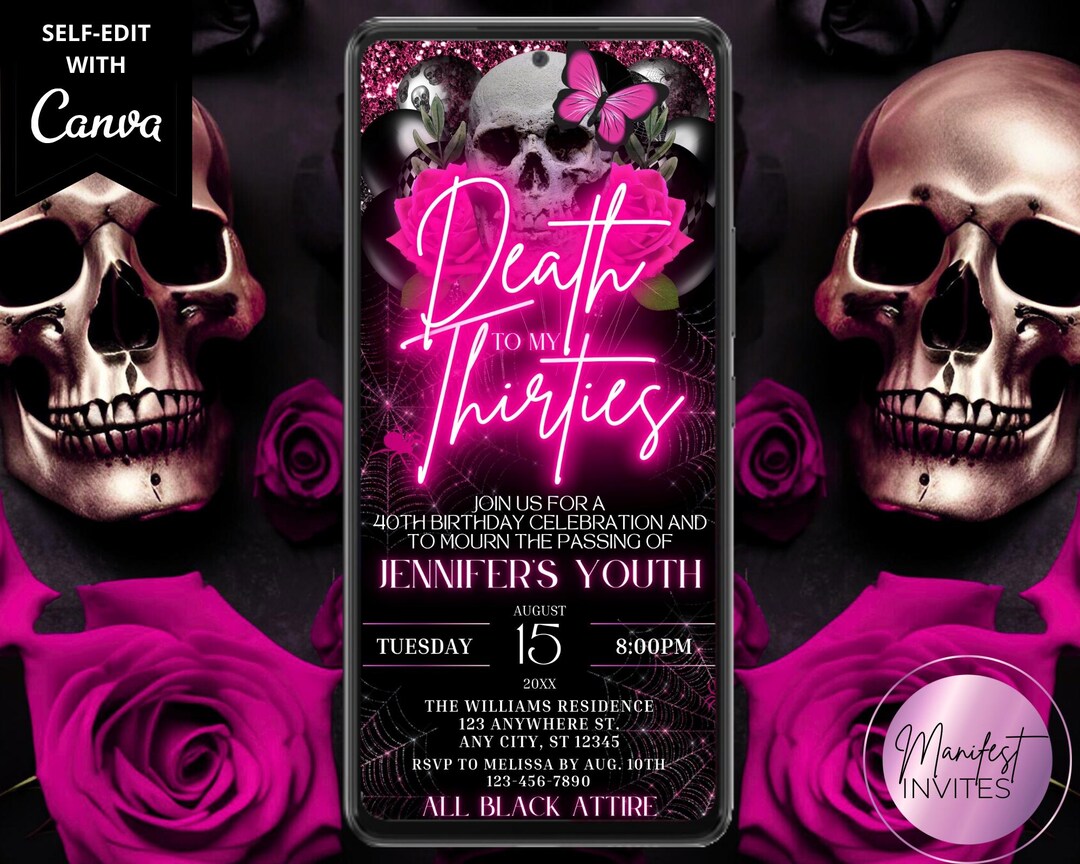 Digital Death to My Thirties 40th Birthday Gothic Glitter Pink Roses ...