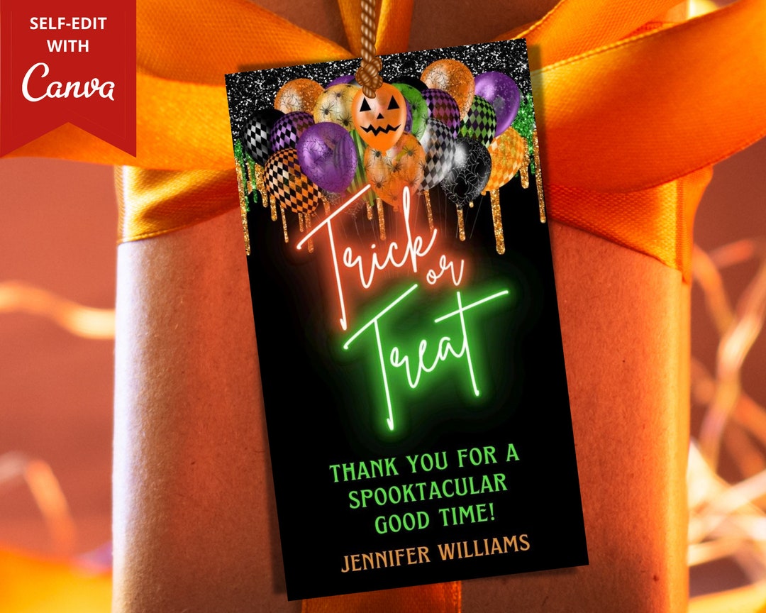 Editable Trick or Treat Halloween Birthday Party Favor Gift Tag ...
