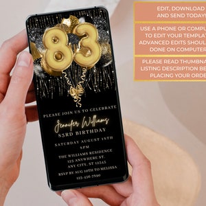 83rd Birthday Party Digital Invitation, Electronic 83rd Birthday ...