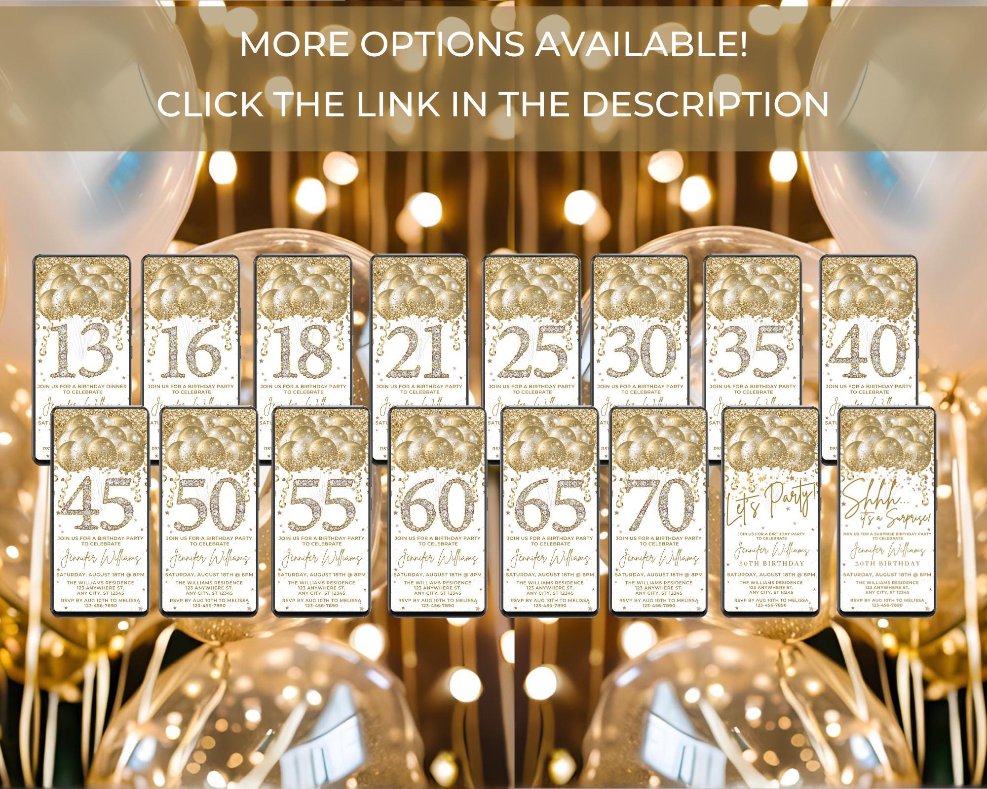 Editable Glam White Gold Glitter Balloons Diamond Program and Thank You ...