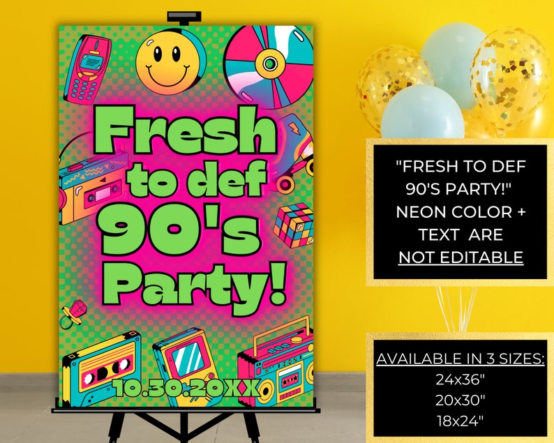 Editable Fresh to Def 90's Party Welcome Sign Template, Printable ...