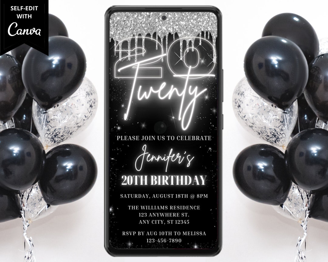 Digital Twenty 20th Birthday Party Invite, Electronic Text Message ...