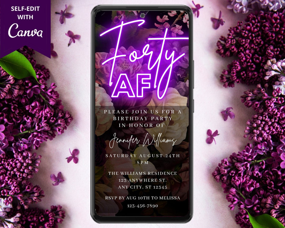 Digital Forty AF 40th Birthday Party Invitation, Electronic Text ...