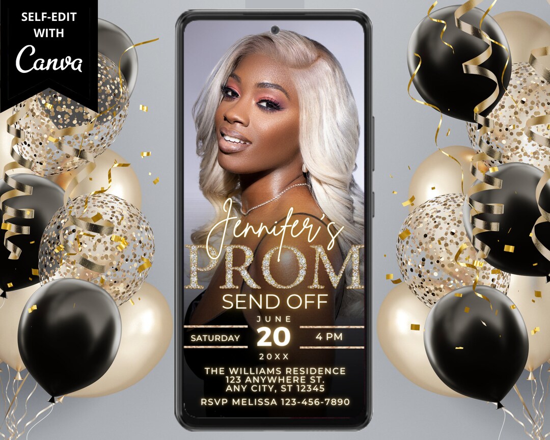 Digital Prom Send off Photo Template Gold Diamonds Invitation ...