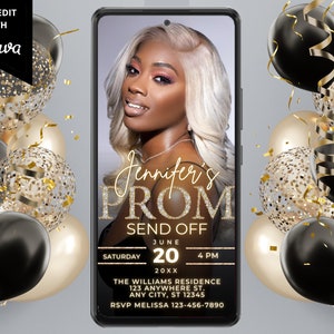 Digital Prom Send off Photo Template Gold Diamonds Invitation ...