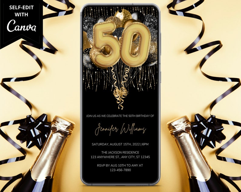 Digital 50th Birthday Party Invitation Electronic Birthday - Etsy