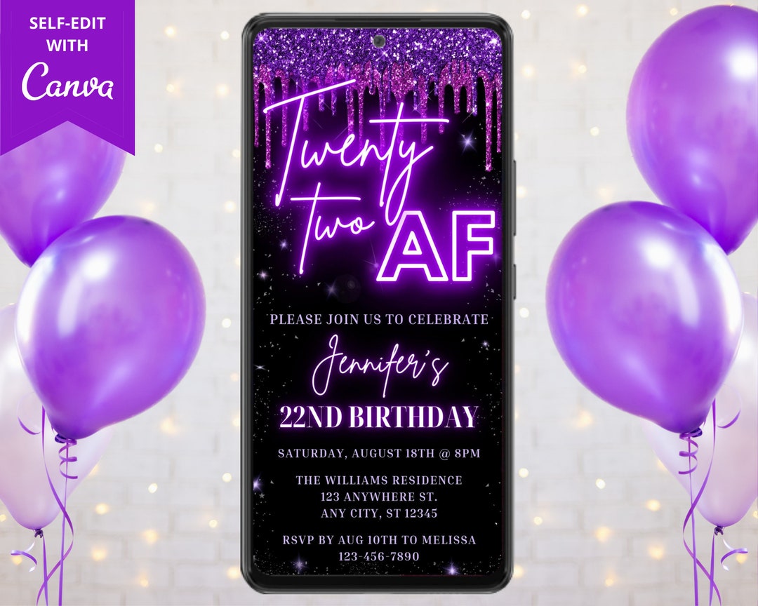 Digital Twenty Two AF 22nd Birthday Party Invitation, Electronic Phone ...